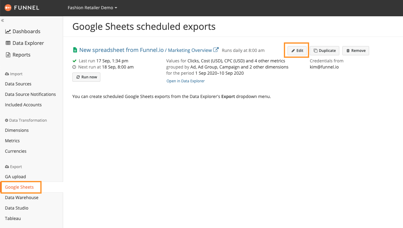 Google Sheet Export Edit Filters Google Sheet Export Edit Filters